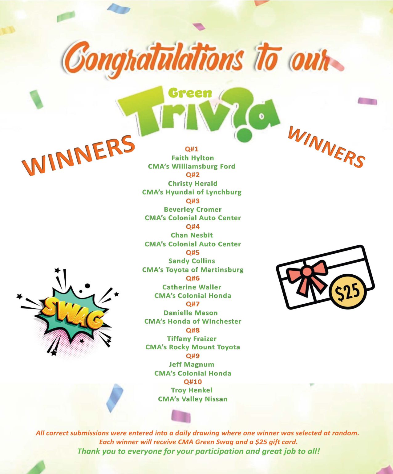 Here Are Your 2024 Earth Week Trivia Winners! – CMA People News Archive